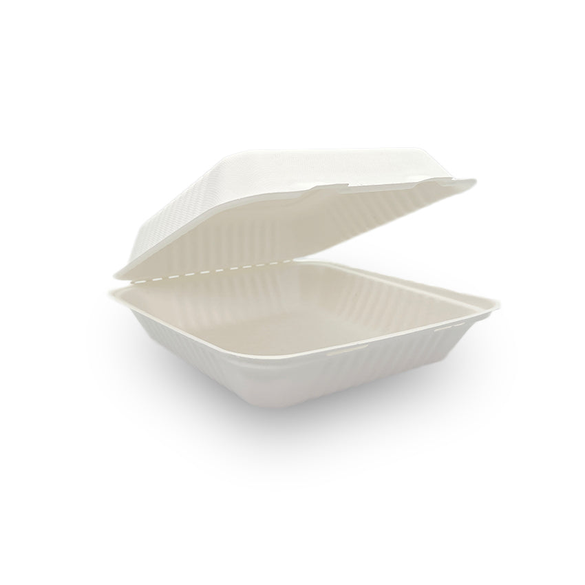 Sugarcane Dinner Box Clamshell 9"x9"x3" (200pcs) – Zeta Pack