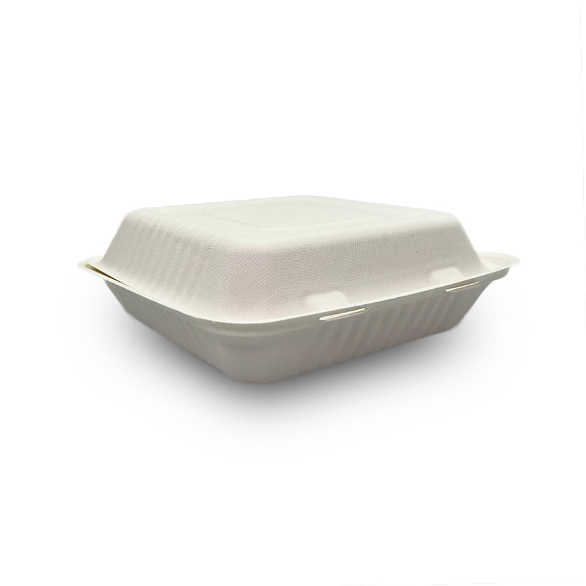 Sugarcane Dinner Box Clamshell 9"x9"x3" (200pcs) – Zeta Pack